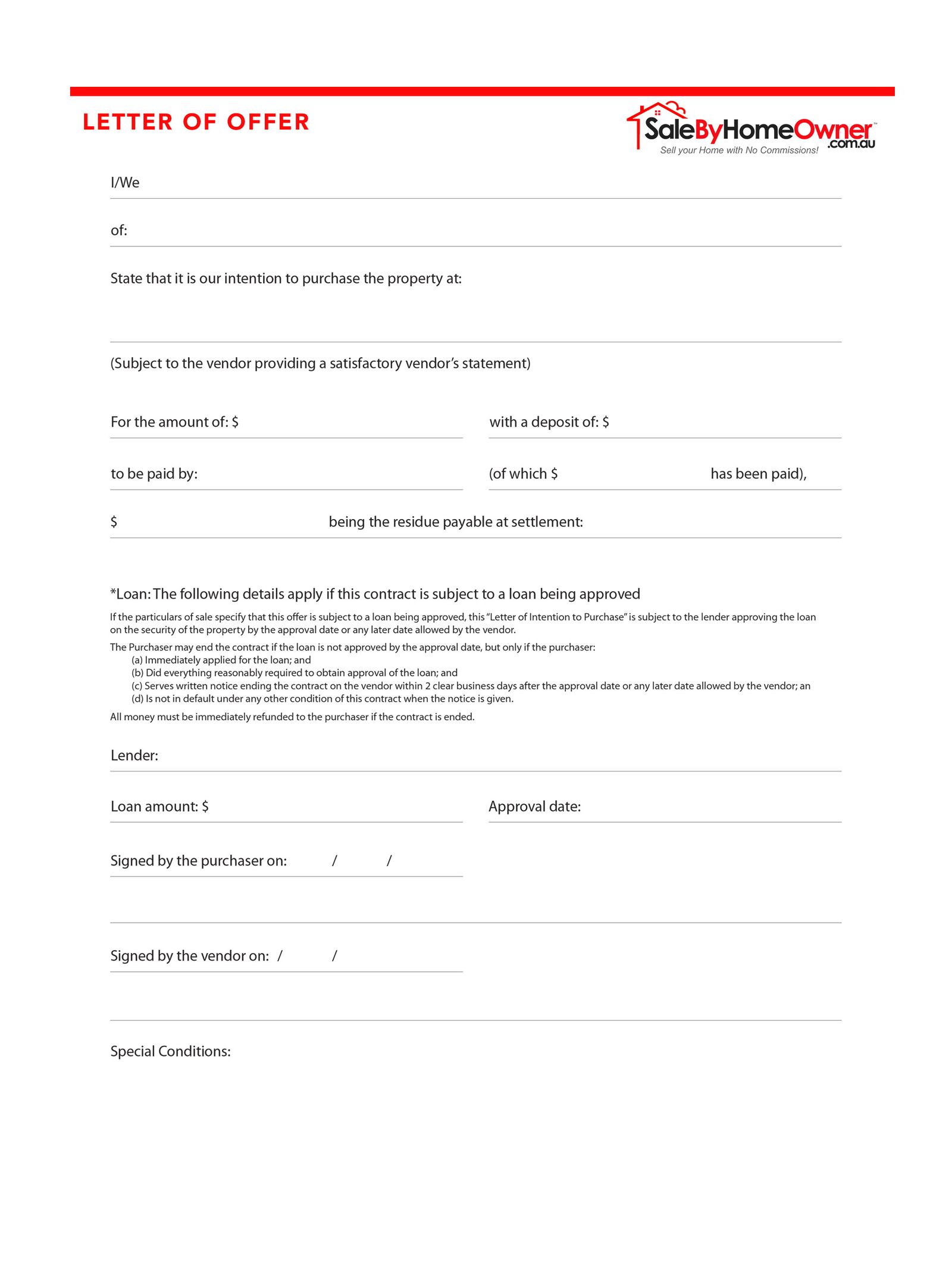 Free Letter of Offer Form for Real Estate | Selling your Property